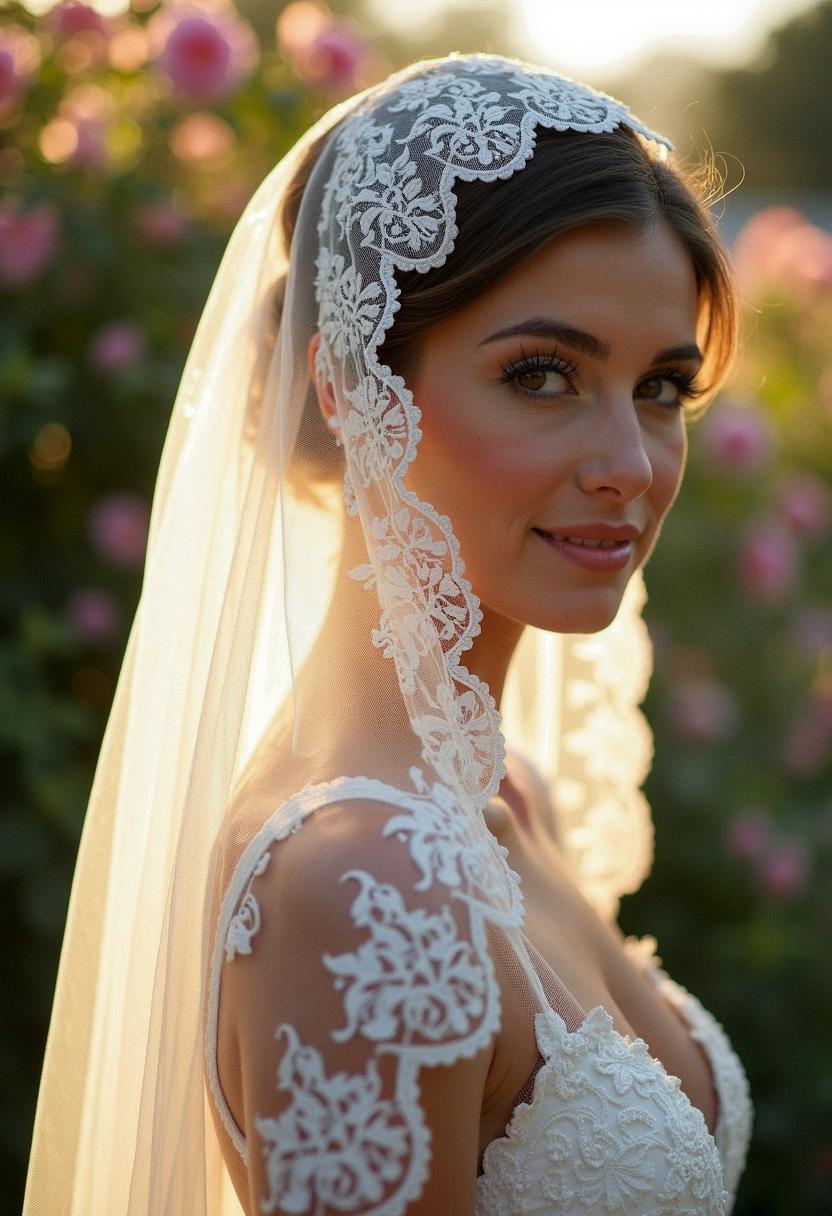 Elegant Chantilly Lace Bridal Veil Styles - TheChichBride.com